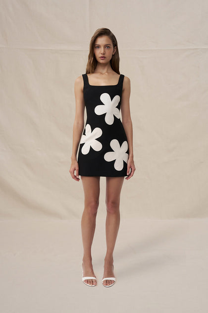 Anaya Flower Mini Dress - Black Ivory – BY JOHNNY.