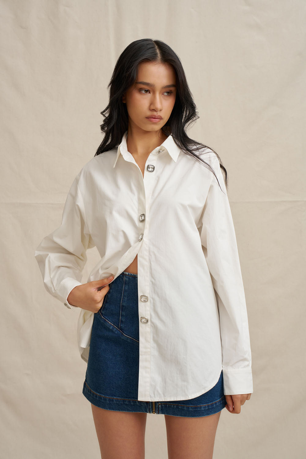 Jewel Button Shirt - Ivory – BY JOHNNY.