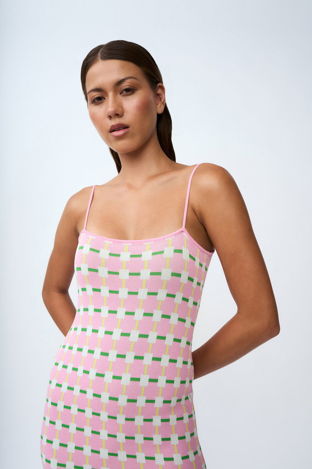 Remy Checker Knit Midi Dress | Final Sale - Pink Green Yellow – BY JOHNNY.
