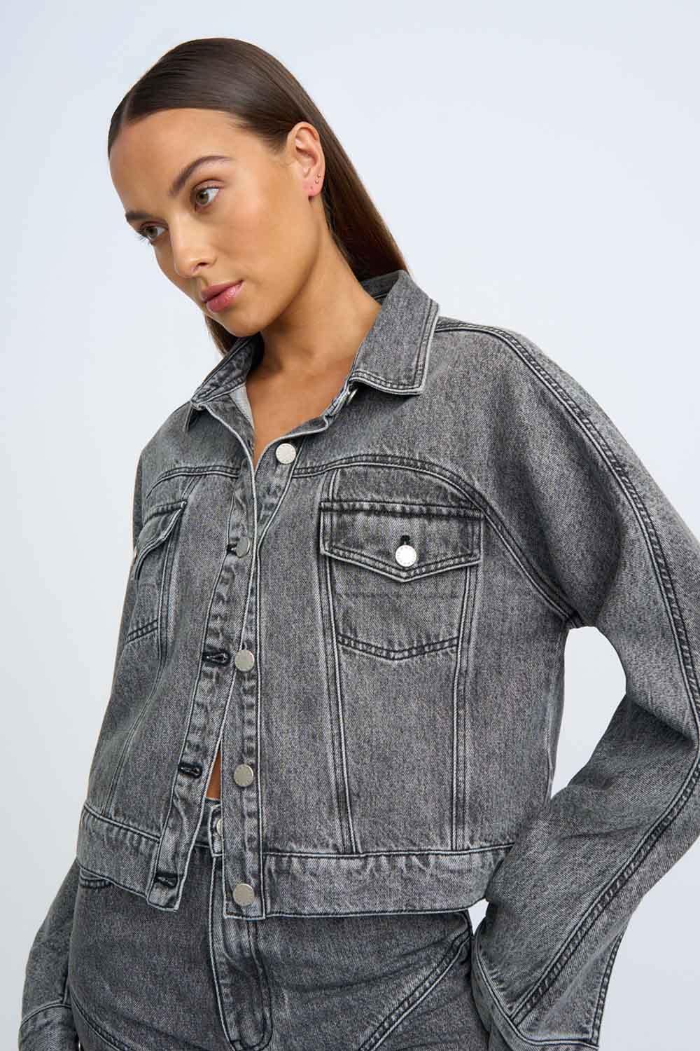 Rebel Crop Denim Jacket | Final Sale - Grey Stone Wash – BY JOHNNY.